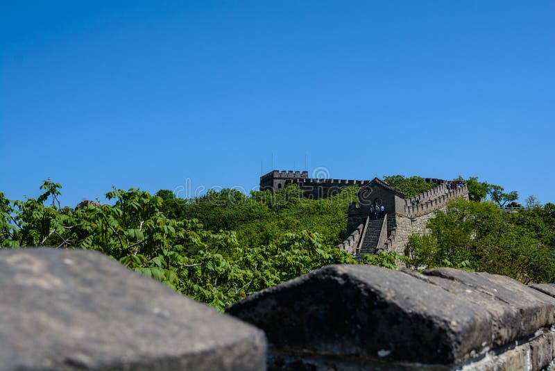 Fortress Wall with Battlements. the Great Wall Stock Image - Image of ...