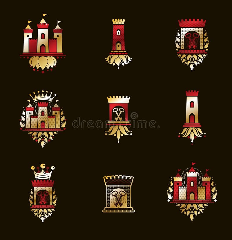 Fortresses Emblems Vector Emblems Big Set, Castles Heraldic Design ...