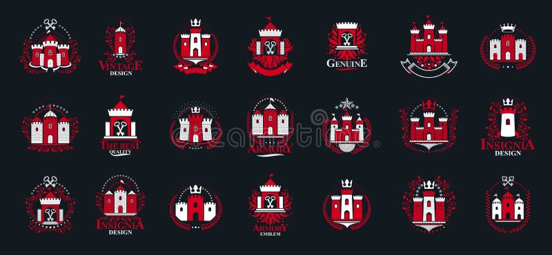 Fortresses Emblems Vector Emblems Big Set, Castles Heraldic Design ...
