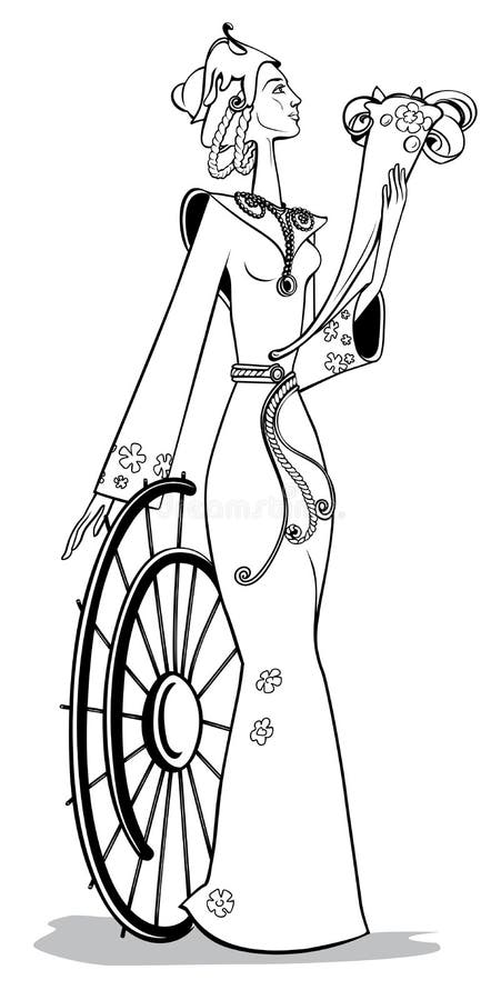 Fortuna Goddes of Wealth, Money and Fortune Linear Illustration Stock ...