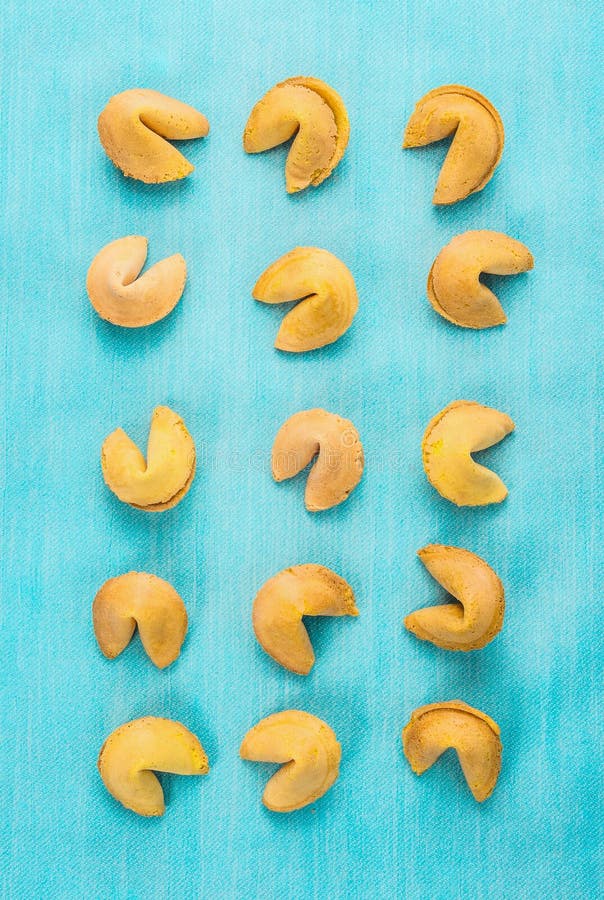 Fortune Cookie on Blue Background, Top View Stock Photo - Image of ...
