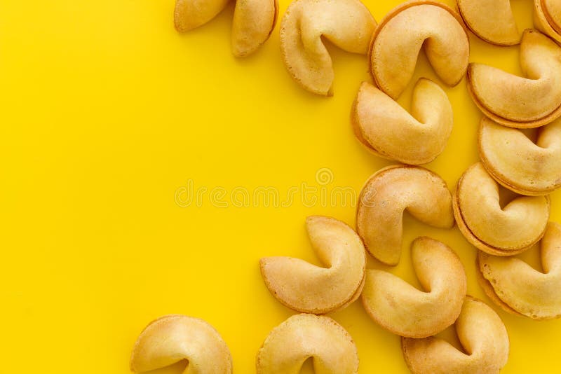 Fortune Cookie Frame on Yellow Background Top-down Copy Space Stock ...