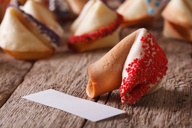 Fortune Cookies Decorated with Red Candy Sprinkles Close-up. Hor Stock ...
