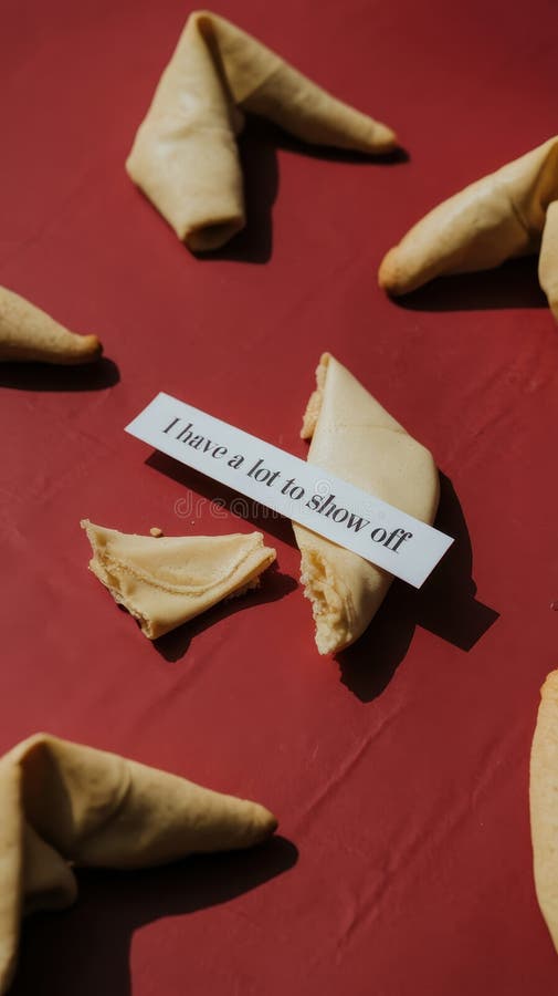 Fortune Cookies with Exposed Message on Bright Red Background Stock ...