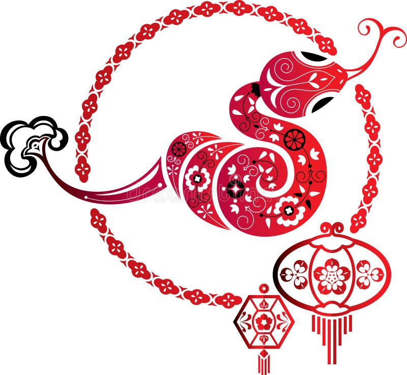 Fortune Snake and Chinese Lantern Graphic Element Stock Vector ...