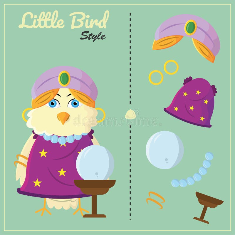 Fortune Teller Bird Set. Vector Stock Vector - Illustration of jewelry ...