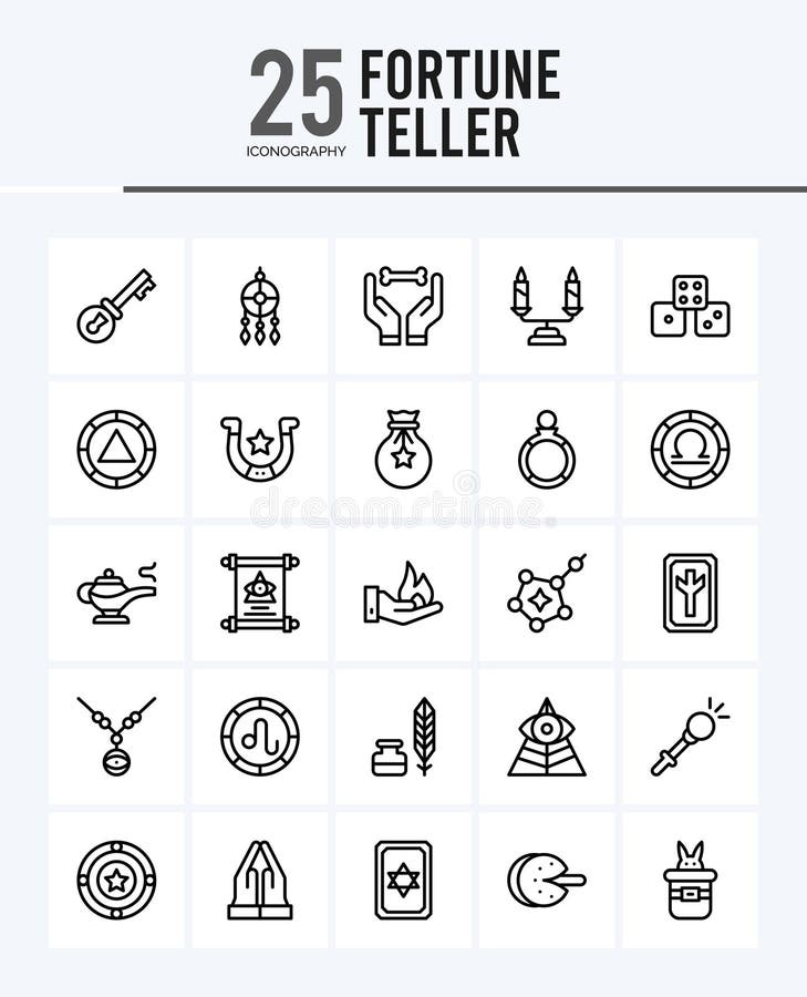 25 Fortune Teller Outline Icons Pack Vector Illustration Stock Vector ...