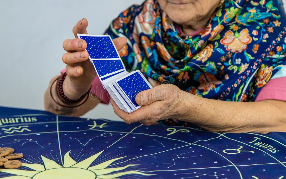 Fortune Teller Reads Tarot Cards. Selective Focus Stock Image - Image ...