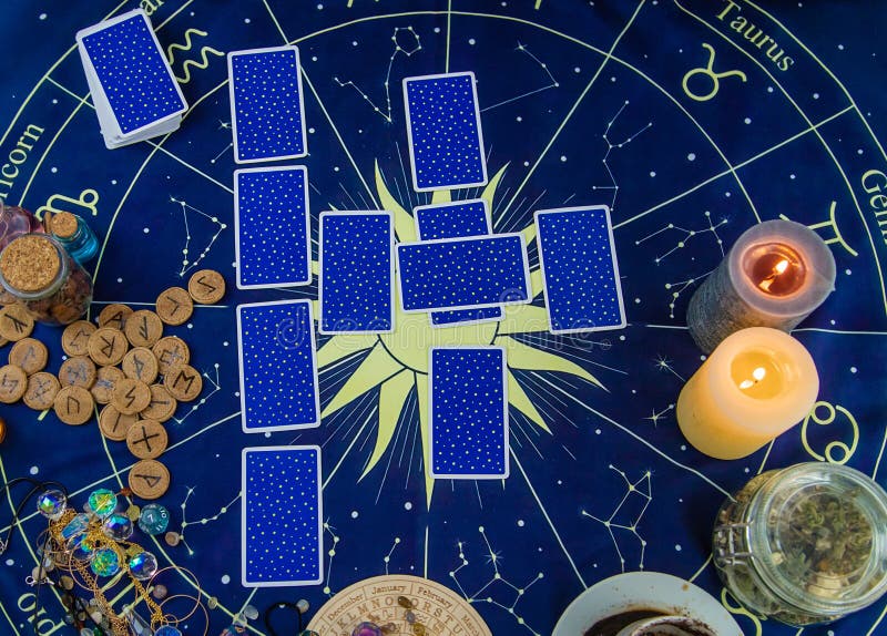 Fortune Teller Reads Tarot Cards. Selective Focus Stock Image - Image ...