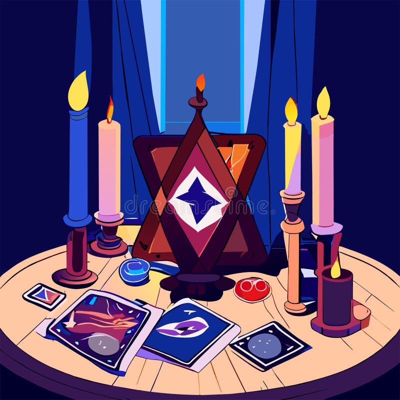 H Tarot Cards and Candlesticks. Witchcraft Divination Alchemy Occultism Concept. Vector ...