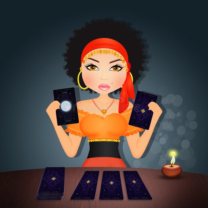 Fortune teller with tarot stock illustration. Illustration of reading ...