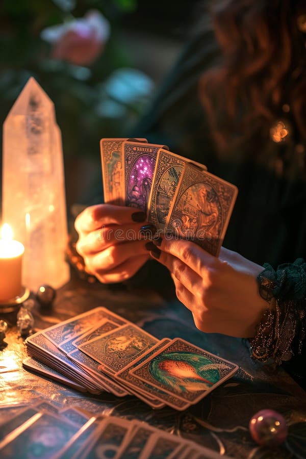 Fortune Teller Tells Fortunes Using Tarot Cards. Selective Focus Stock ...