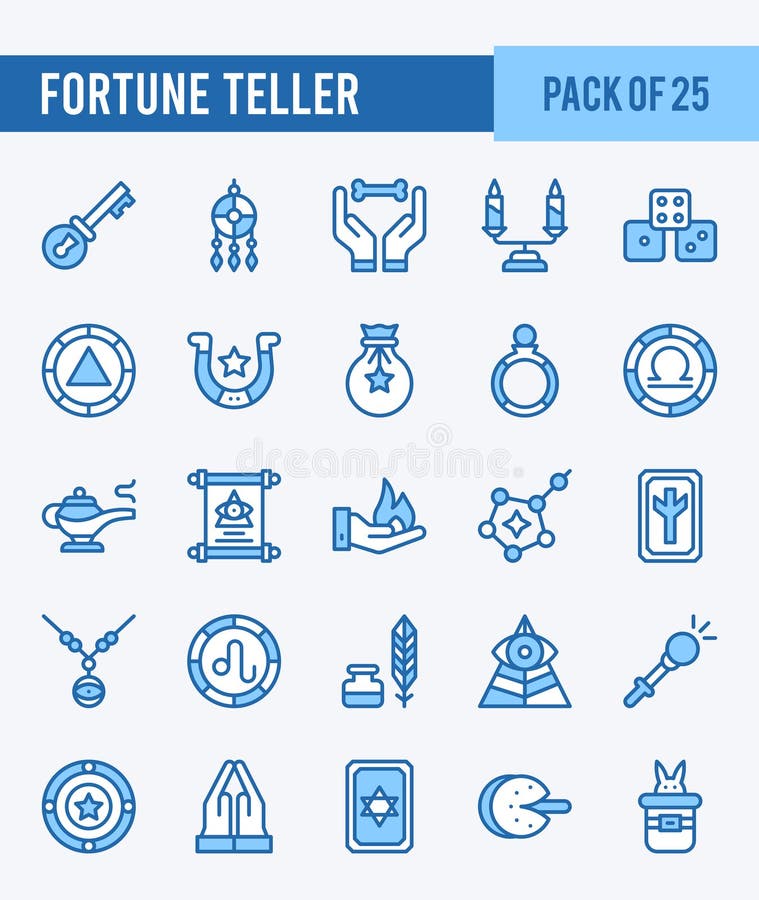 25 Fortune Teller. Two Color Icons Pack. Vector Illustration Stock ...