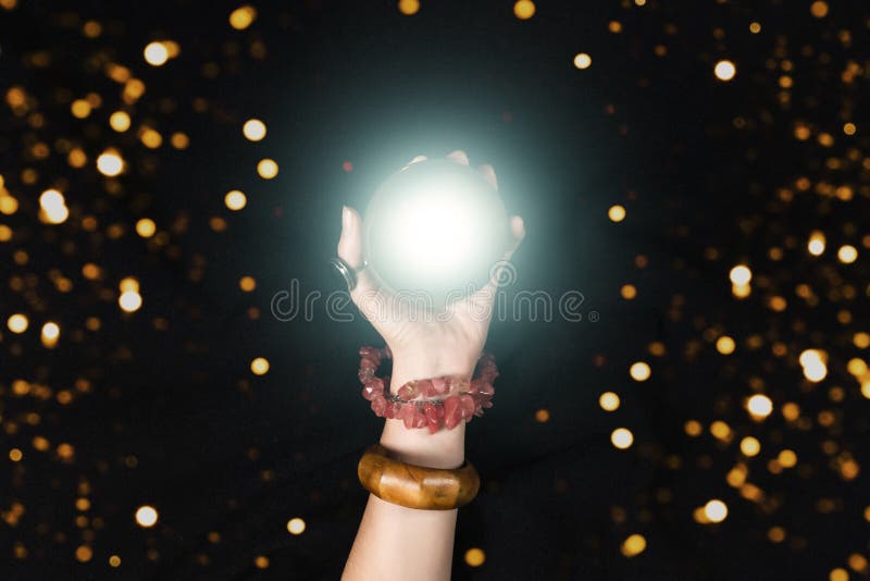 Fortune Teller or Witch Hand and a Glowing Magic Ball. Halloween, Magic ...