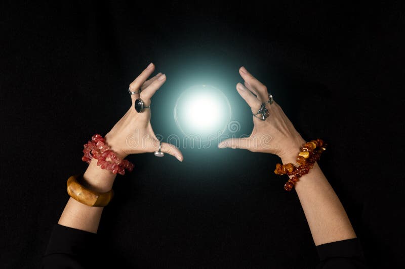 Fortune Teller or Witch Hands and a Glowing Magic Ball. Halloween ...