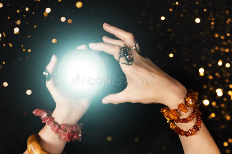 Fortune Teller or Witch Hands and a Glowing Magic Ball. Halloween ...