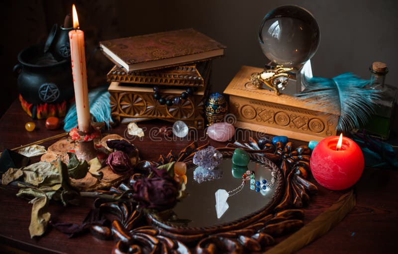 Magical Stuff on a Table, Esoteric Concept Stock Photo - Image of card ...