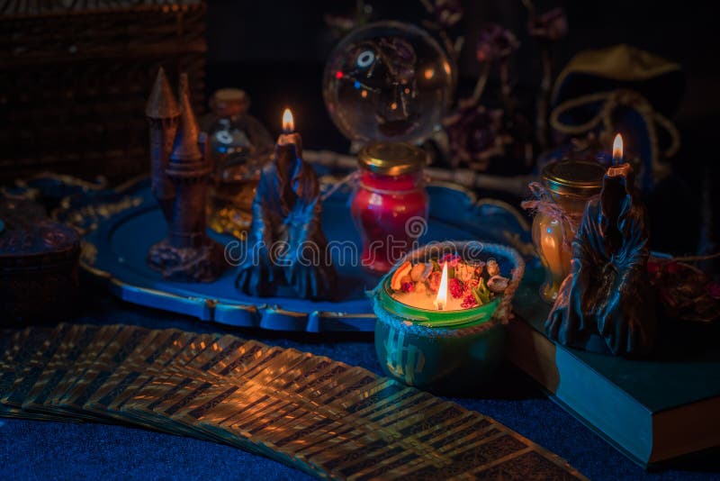 Magical Stuff on a Table. Witchy Concept Stock Image - Image of light ...