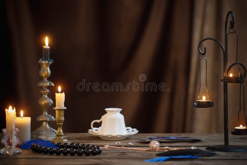 Fortune-telling with Cup of Coffee and Fortune-telling Cards on Wooden ...