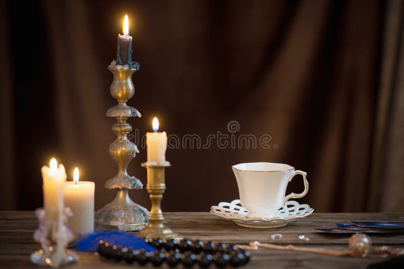 Fortune-telling with Cup of Coffee and Fortune-telling Cards on Wooden ...