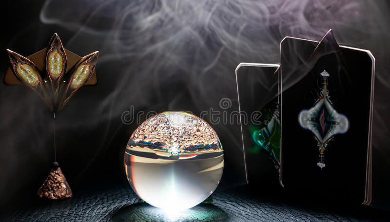 Fortune Telling Table with Crystal Ball Cards and Spider Web are Stock ...