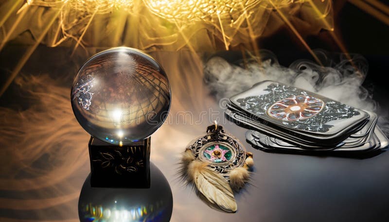Fortune Telling Table with Crystal Ball Cards and Spider Web are Stock ...