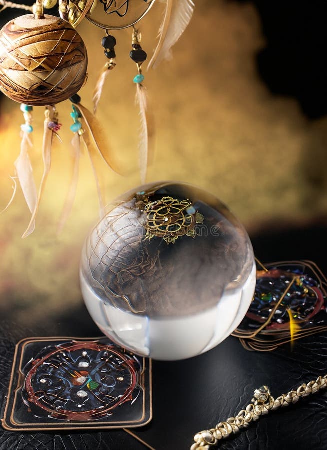 Fortune Telling Table with Crystal Ball Cards and Spider Web are Stock ...