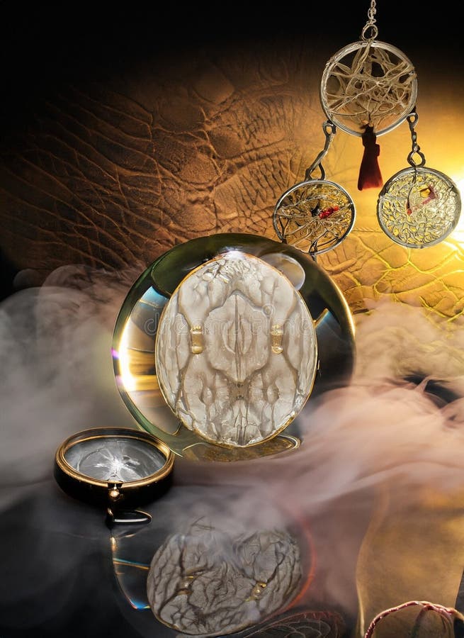 Fortune Telling Table with Crystal Ball Cards and Spider Web are Stock ...