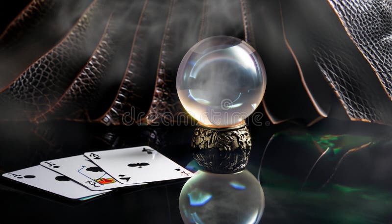 Fortune Telling Table with Crystal Ball Cards and Spider Web are Stock ...