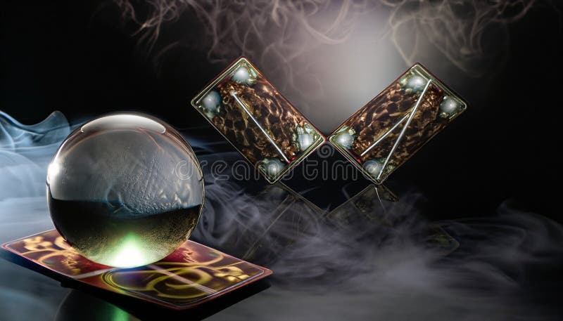 Fortune Telling Table with Crystal Ball Cards and Spider Web are Stock ...