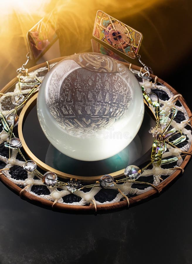 Fortune Telling Table with Crystal Ball Cards and Spider Web are Stock ...