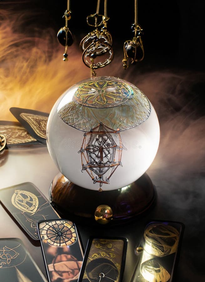 Fortune Telling Table with Crystal Ball Cards and Spider Web are Stock ...