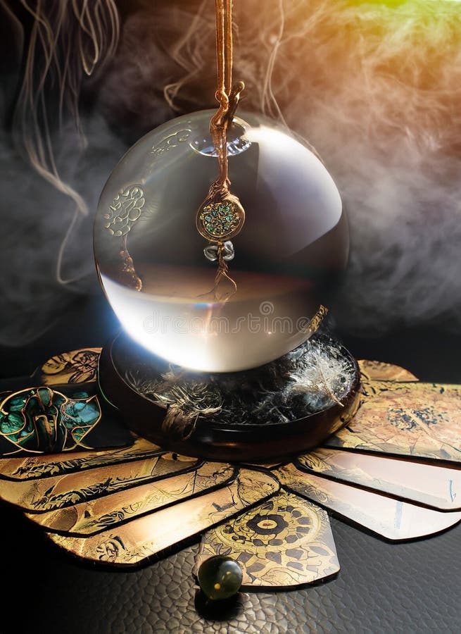 Fortune Telling Table with Crystal Ball Cards and Spider Web are Stock ...