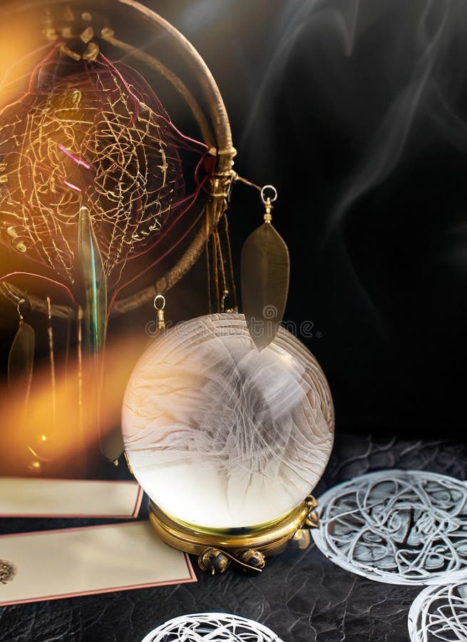 Fortune Telling Table with Crystal Ball Cards and Spider Web are Stock ...