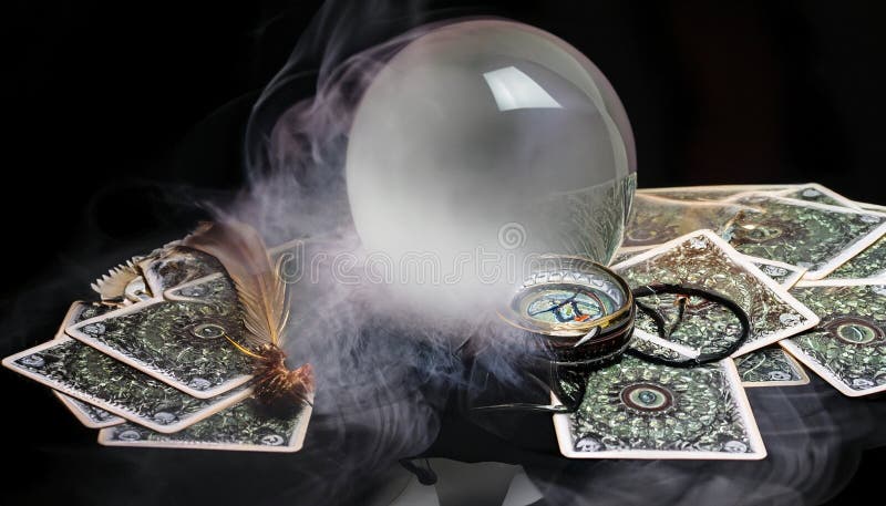 Fortune Telling Table with Crystal Ball Cards and Spider Web are Stock ...