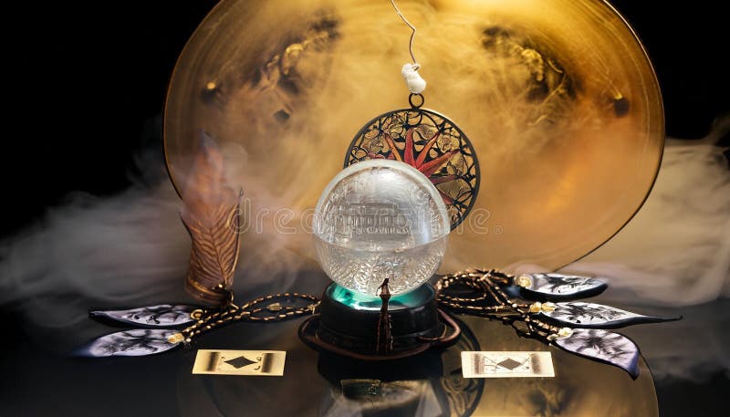 Fortune Telling Table with Crystal Ball Cards and Spider Web are Stock ...