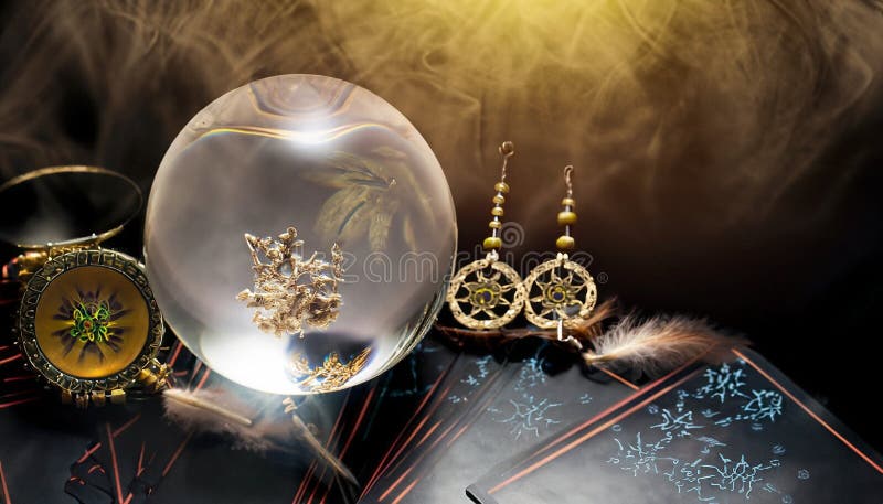 Fortune Telling Table with Crystal Ball Cards and Spider Web are Stock ...