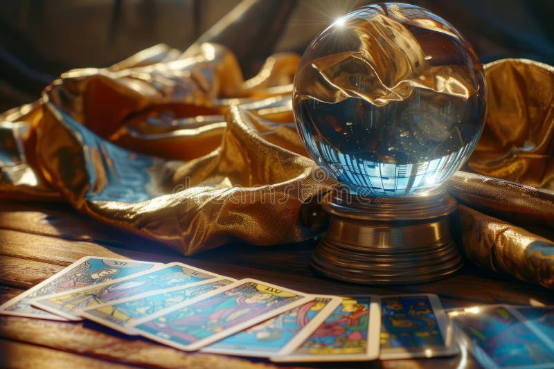 Fortune Telling Table with a Magic Crystal Ball and Tarot Cards ...