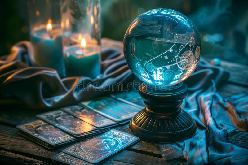 Fortune Telling Table with a Magic Crystal Ball and Tarot Cards ...