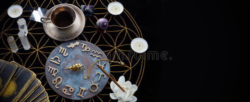 Fortune Telling Table with Tarot Cards and Esoteric Objects Stock Photo ...