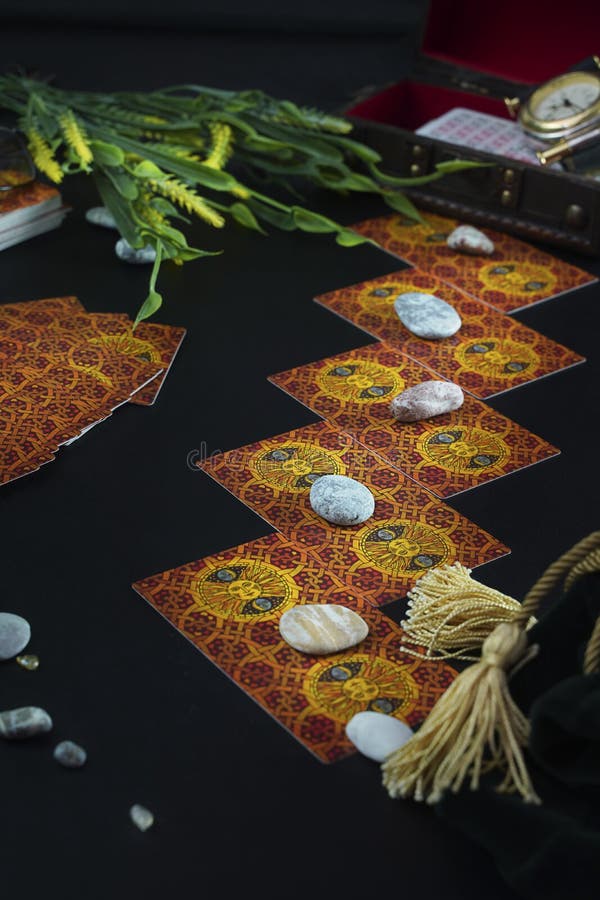 Fortune-telling on Traditional Tarot Cards on the Table Stock Image ...