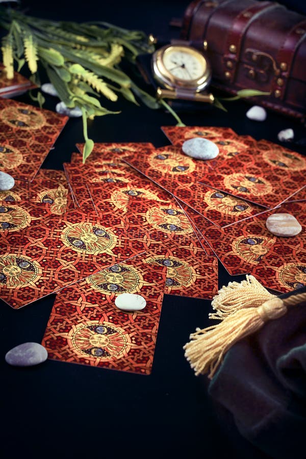 Fortune-telling on Traditional Tarot Cards on the Table. Stock Photo ...