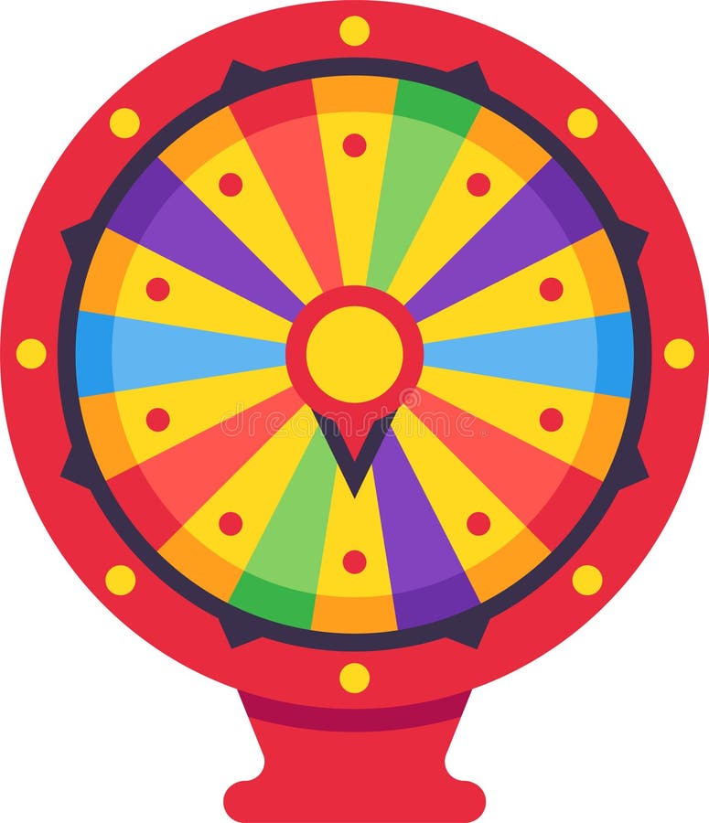 Fortune Wheel Spinning with Many Colored Segments and a Yellow Pointer ...