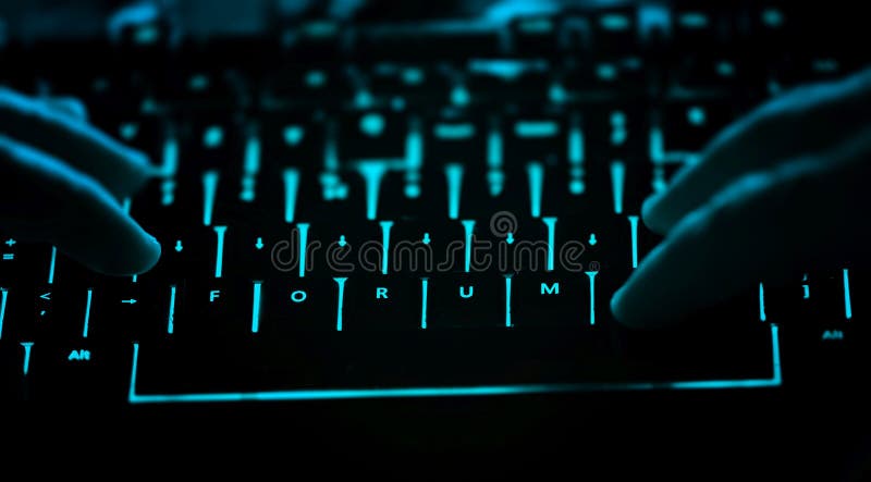 Forum - Text on Illuminated Computer Keyboard at Night. Stock Image ...