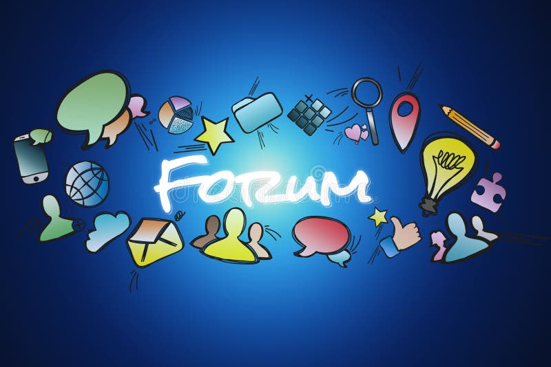 Forum Title Isolated on a Background and Surounded by Multimedia Stock ...
