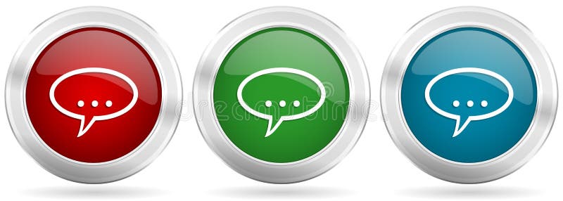 Forum Vector Icon Set. Red, Blue and Green Silver Metallic Web Buttons ...