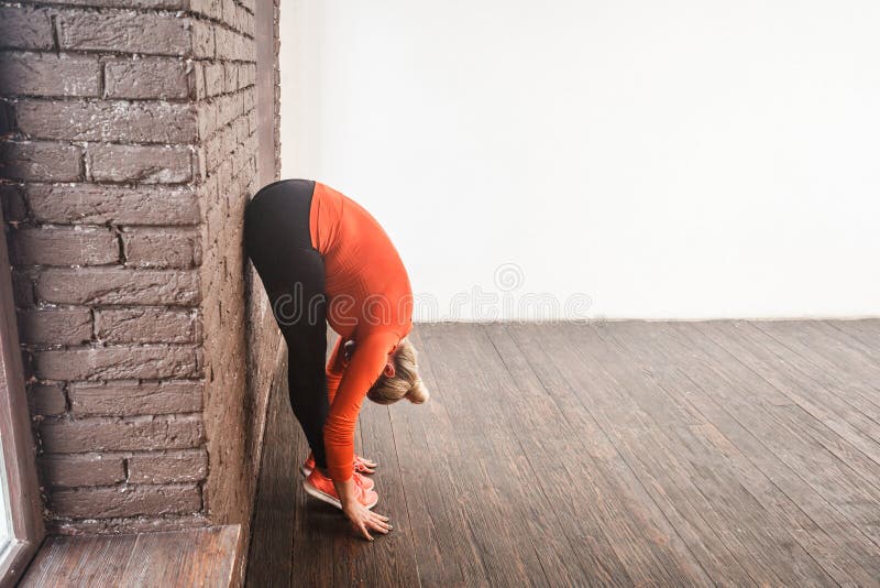 Forward Bend. Head To Kness Exercise Stock Photo - Image of exercise ...