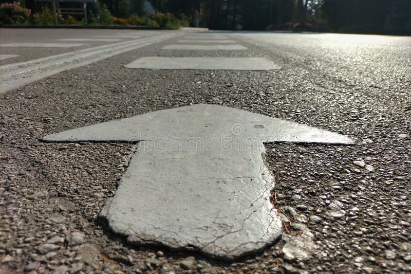 Forward Direction Arrow Indicator Painted in White Paint on Asphalt ...