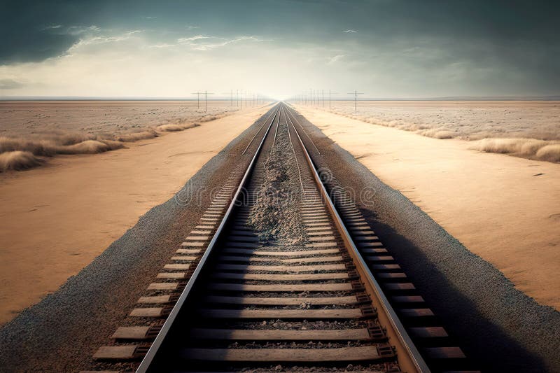 Forward Direction Railways Extending into Distance in Prairie Stock ...