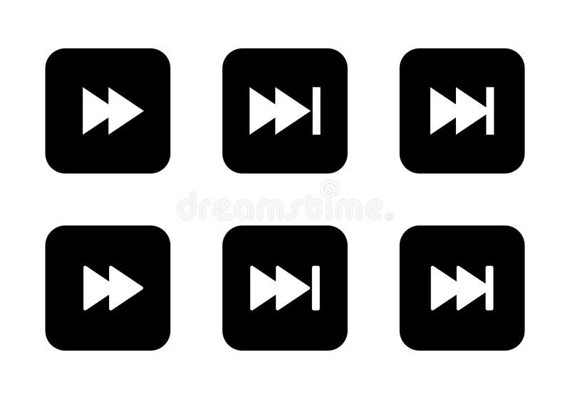 Forward Icon Set on Black Square. Next Track Symbol of Media Player ...